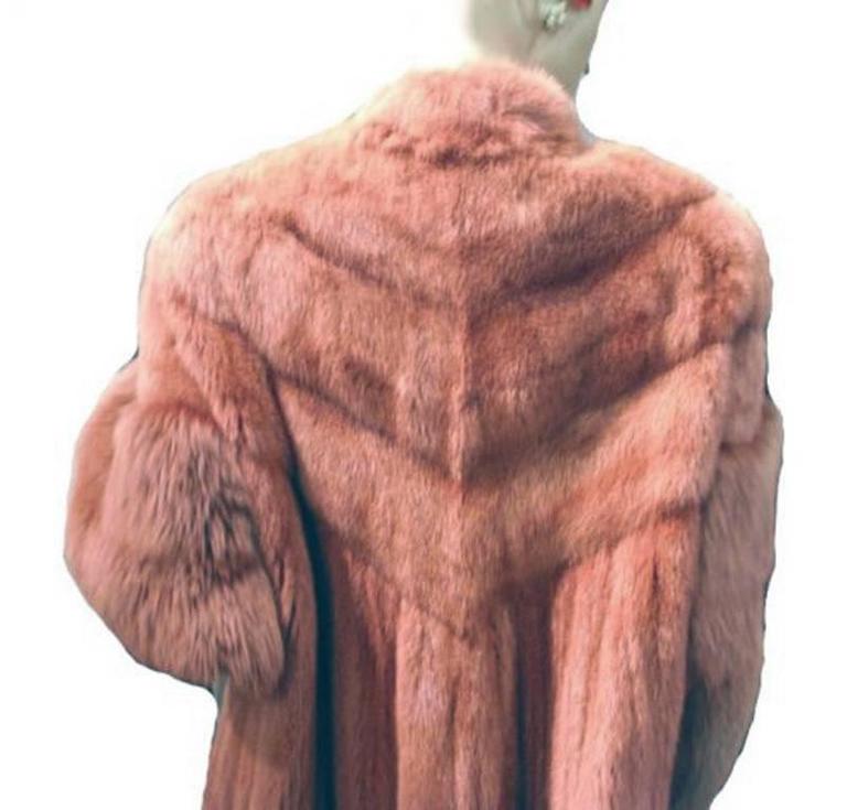 ZANDRA RHODES Rose Pink Womens Fox and Mink Fur Coat size Large at 1stDibs