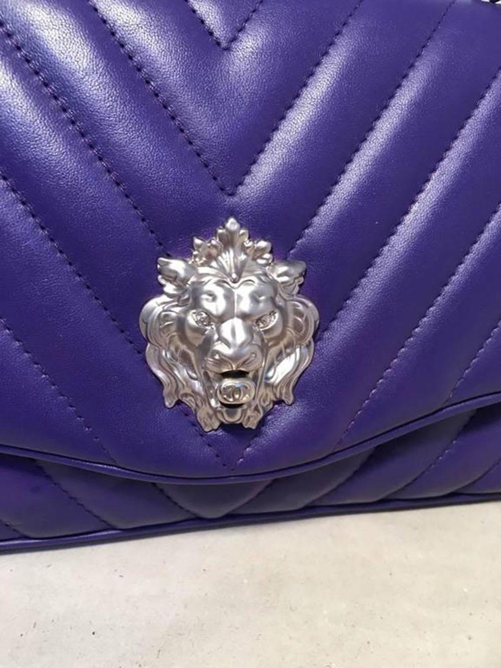 Chanel Purple Lambskin Leather Lion's Head Classic Flap Shoulder Bag ...