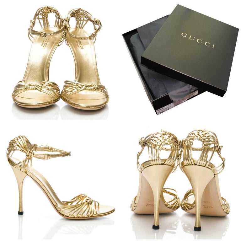 New Gucci Gold Leather Ad Runway Heel Sz Euro 40 For Sale at 1stDibs ...