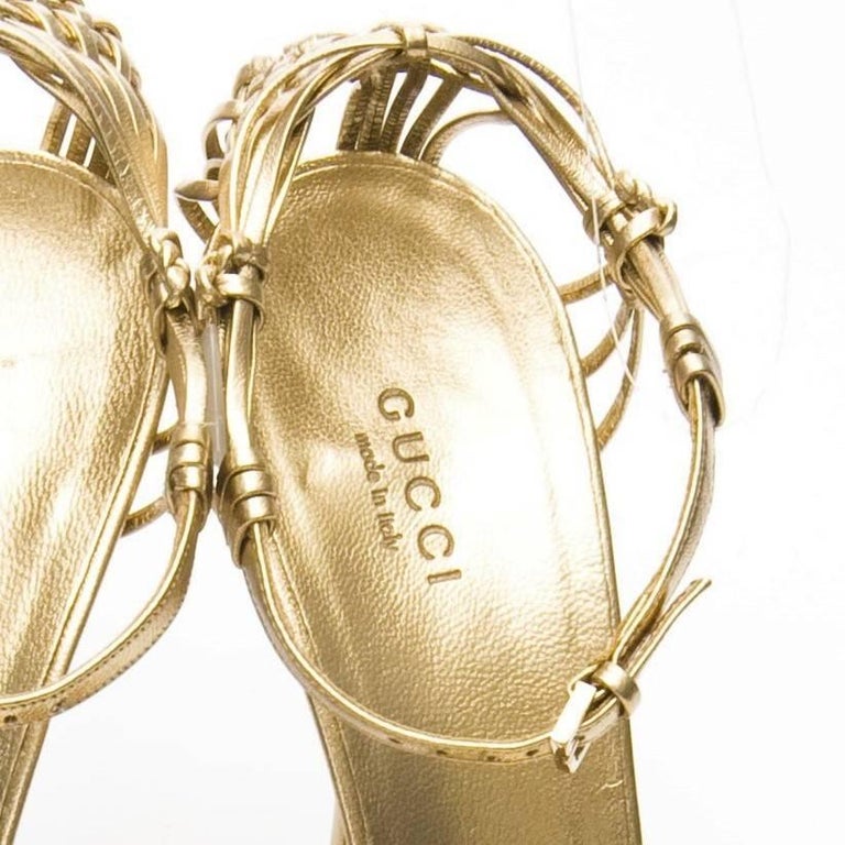 New Gucci Gold Leather Ad Runway Heel Sz Euro 40 For Sale at 1stDibs ...