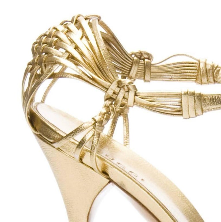 New Gucci Gold Leather Ad Runway Heel Sz Euro 40 For Sale at 1stDibs ...