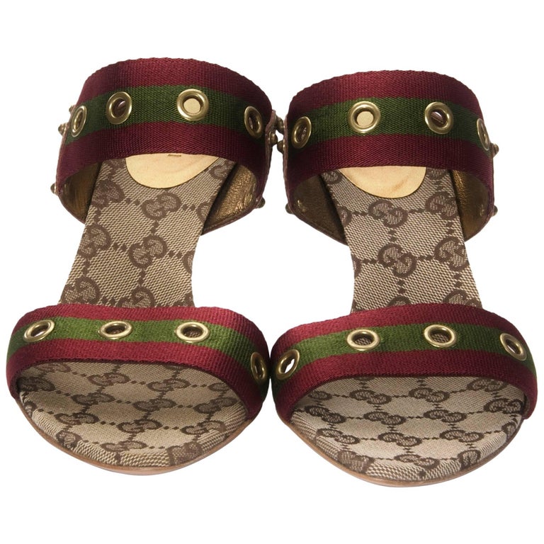 New Gucci GG Logo Web Mules Heels Sz 37 For Sale at 1stDibs