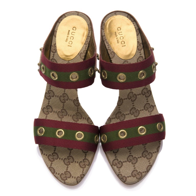 New Gucci GG Logo Web Mules Heels Sz 37 For Sale at 1stDibs
