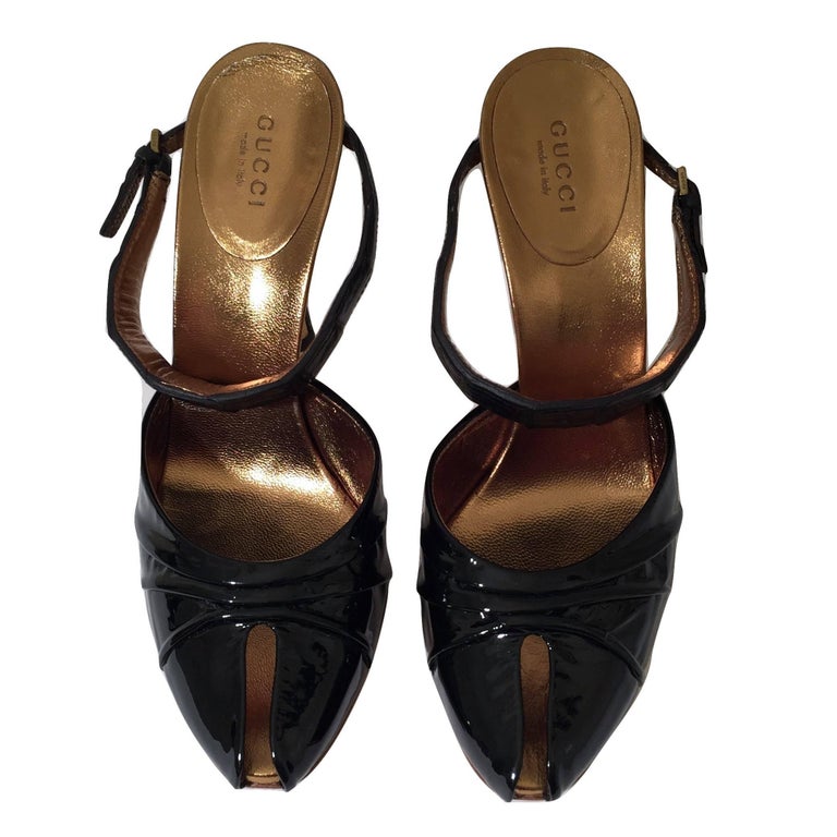 New Rare Gucci Crocodile and Patent Leather Heels Mules Sz 37 For Sale ...