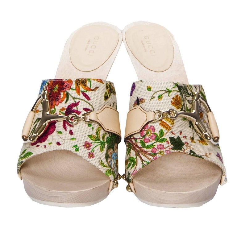 New Gucci Flora Horsebit Mules Heels Pumps Floral Sz 39 For Sale at ...