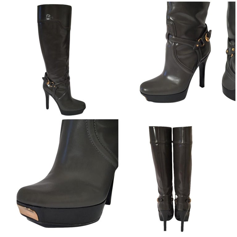 Gucci Dark Gray Leather Platform Boots Sz 6 For Sale at 1stDibs | gray ...