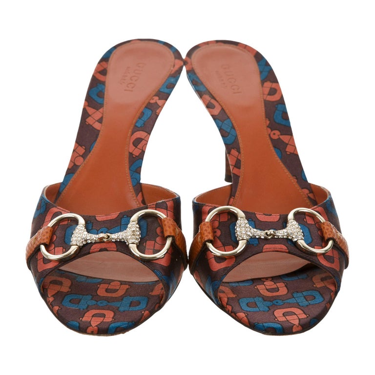 New Gucci Horsebit Lizard Swarovski Crystal Mules Heels Sz 7 For Sale ...