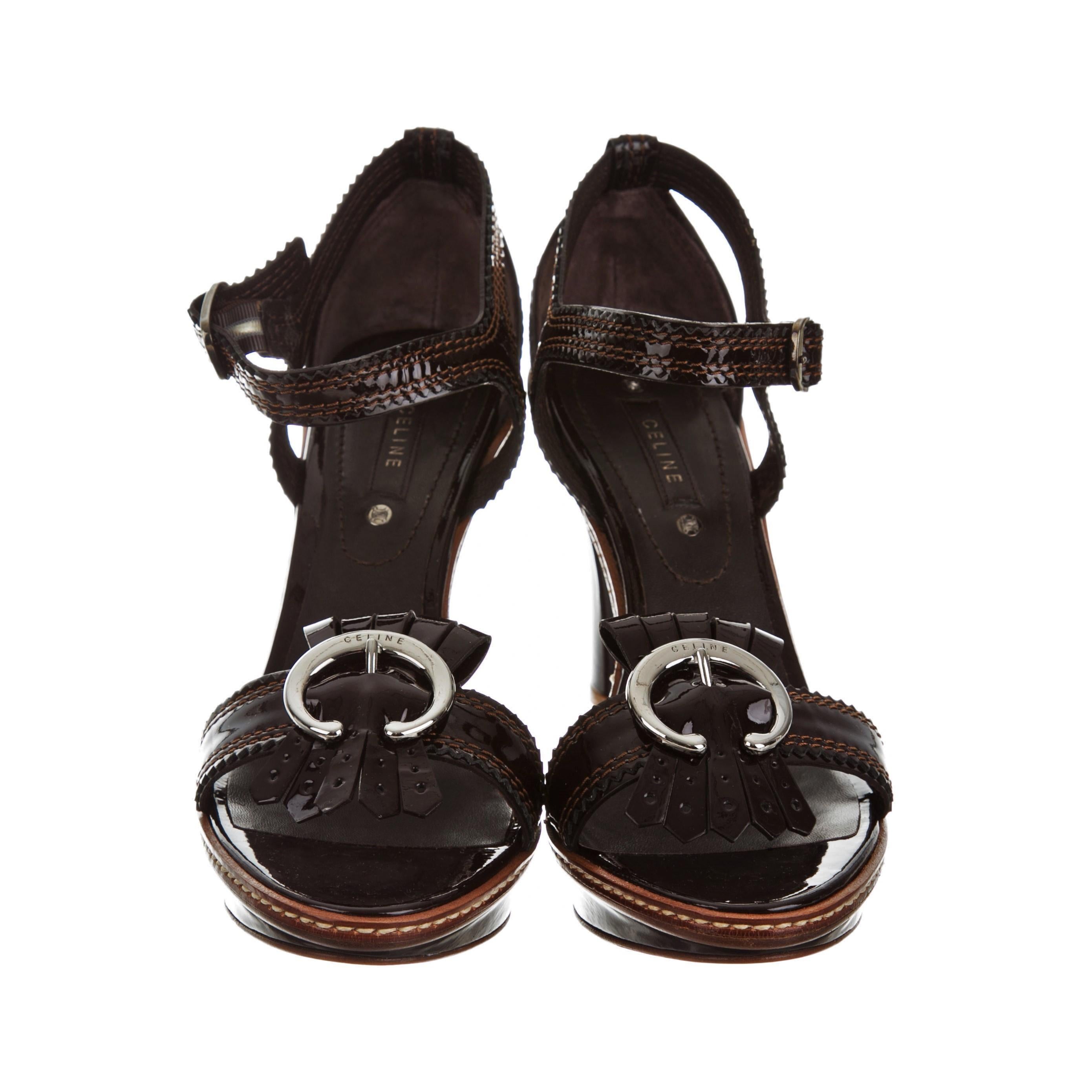 New Celine Patent Leather Brown Platform Heels Sz 39 at 1stDibs ...