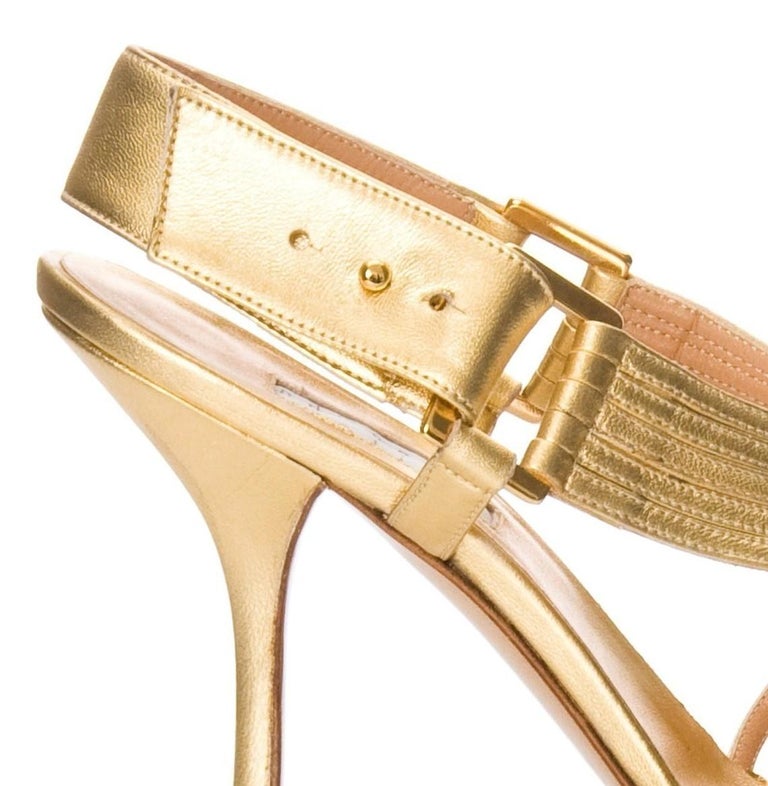 New Edmundo Castillo Metallic Gold Soft Napa Leather Sling Heels For ...