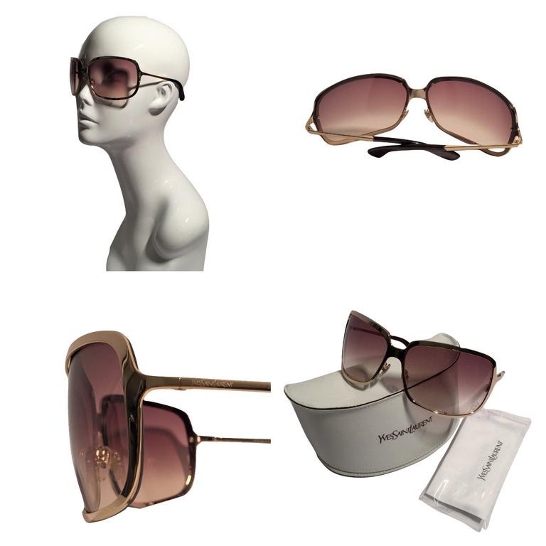 New Yves Saint Laurent YSL Gold Wrap Sunglasses W/ Case at 1stDibs