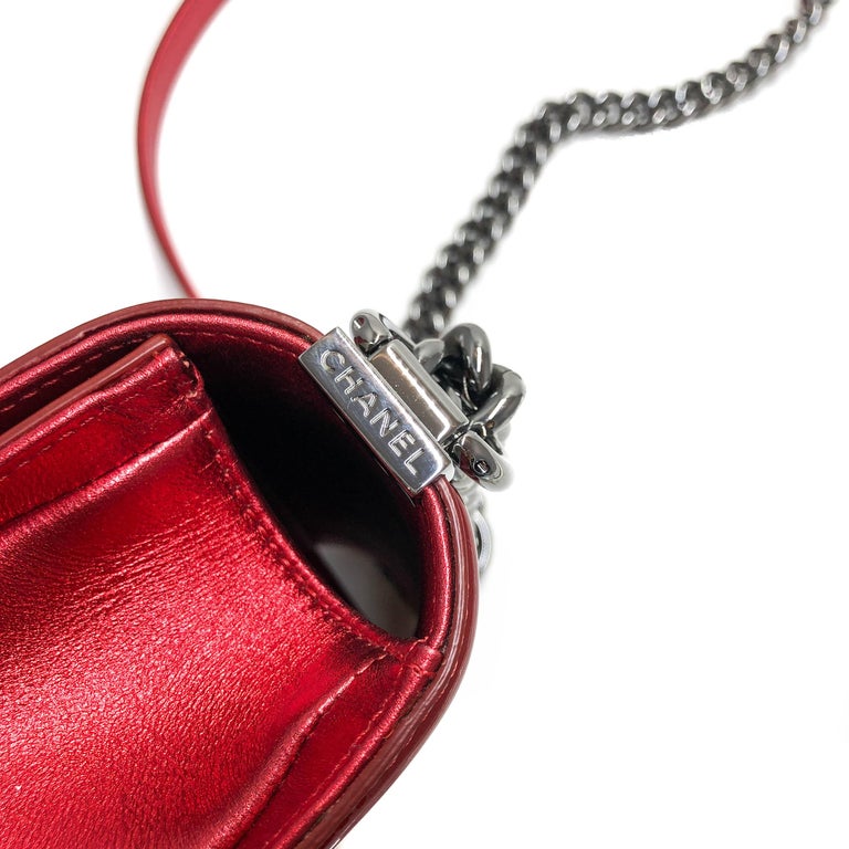 Chanel Small Red Patent Leather crossbody Boy Bag For Sale at 1stDibs