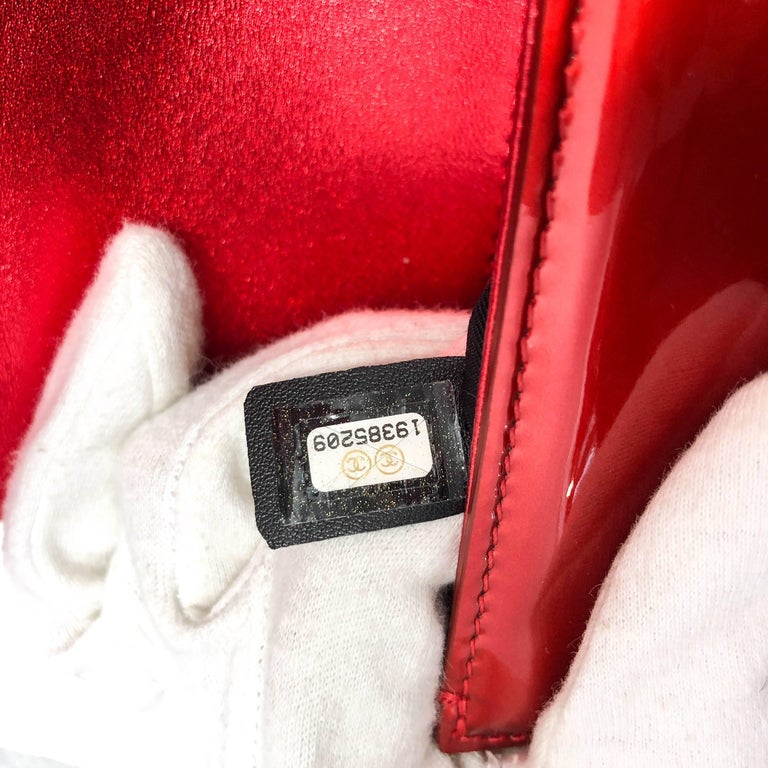 Chanel Small Red Patent Leather crossbody Boy Bag For Sale at 1stDibs