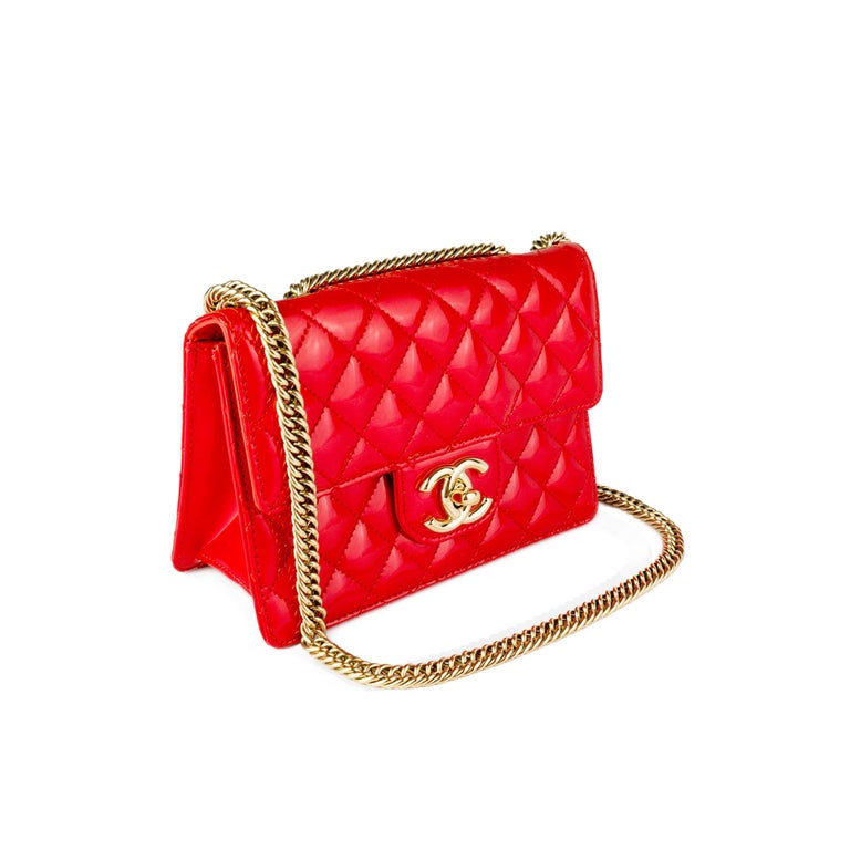 Chanel Bright Red Micro Mini Patent Leather Classic Flap Bag For Sale ...