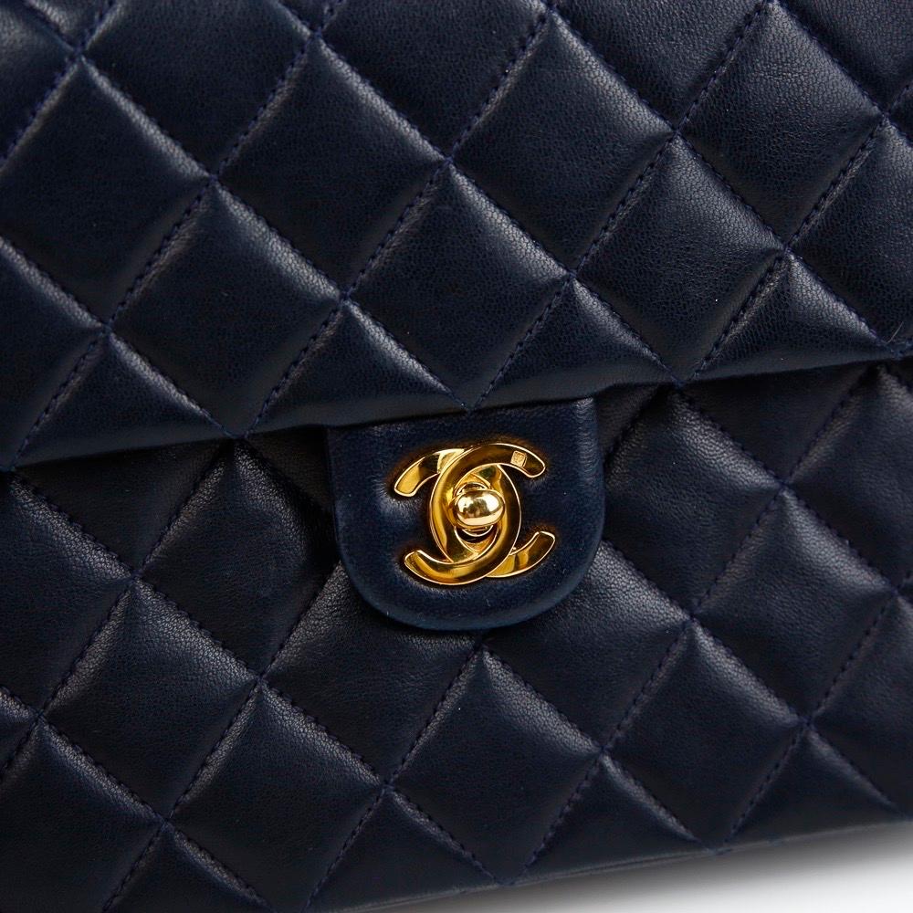 Chanel Navy Blue Lambskin Small Square Vintage 90s Classic Flap Bag For ...