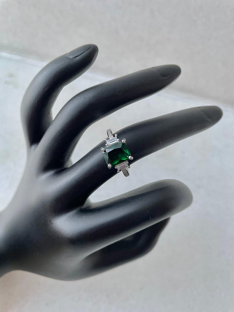 Octagonal Step-Cut 9 x 7 Emerald Green Cubic Zirconia Sterling Silver ...