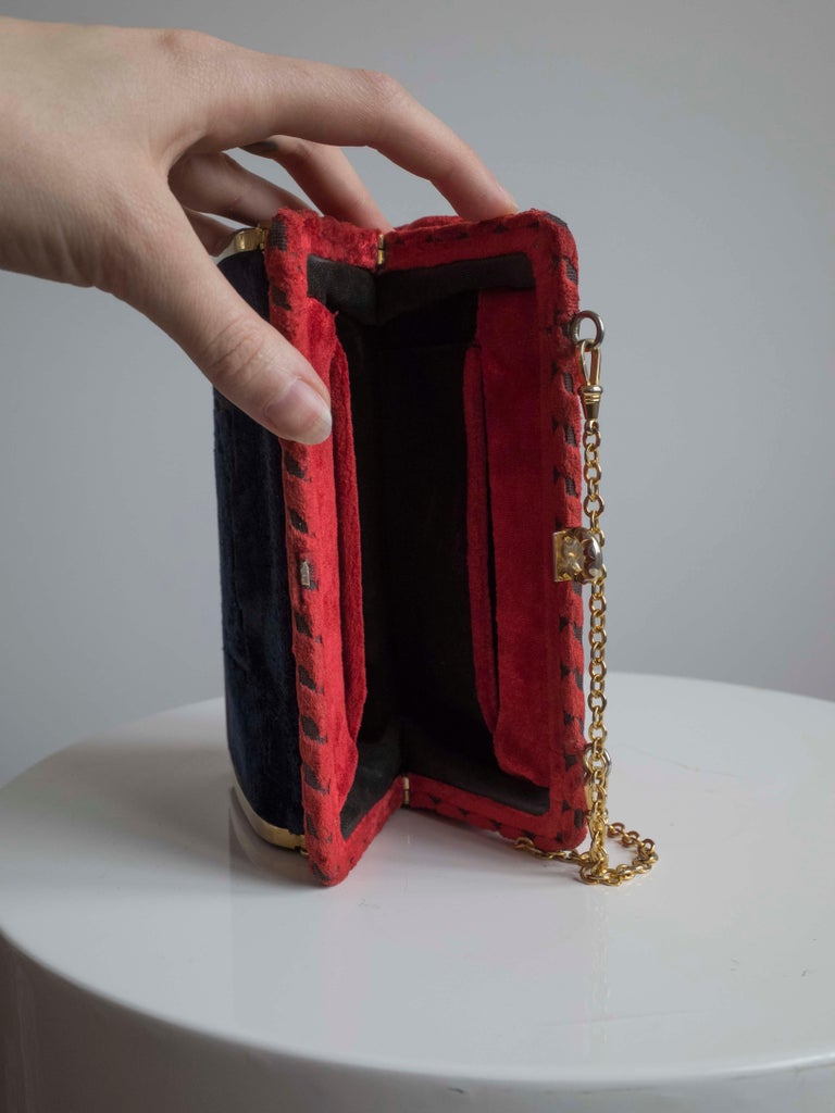 Cesare Piccini Vintage Blue and Red Velvet Handbag / Purse, 1960s For ...
