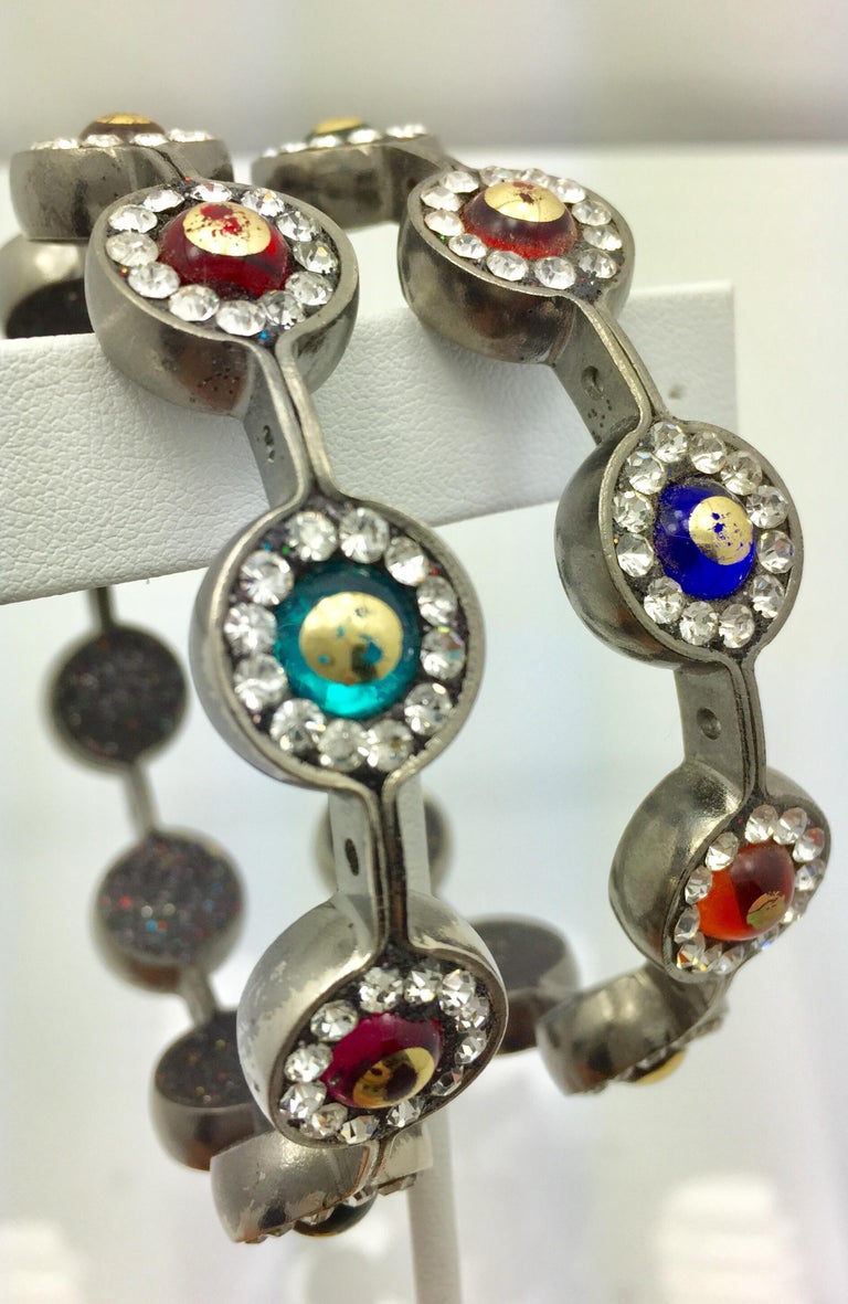 Handmade colored glass rhinestone bangle For Sale at 1stDibs