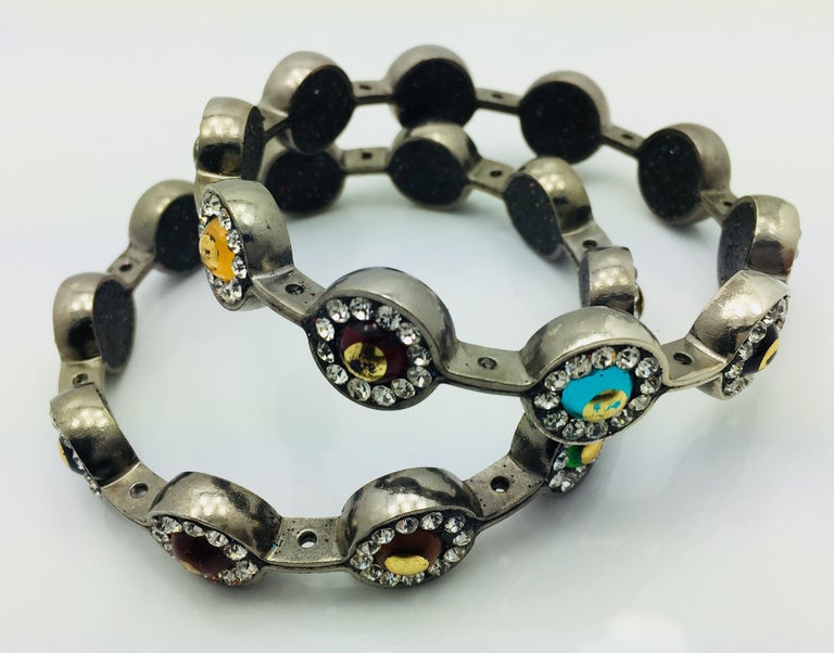 Handmade colored glass rhinestone bangle For Sale at 1stDibs