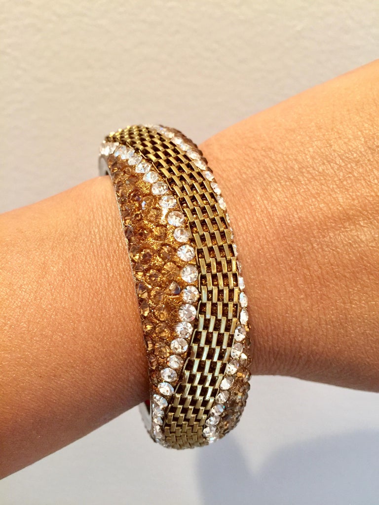 Rhinestone Chain Bangle Bracelet For Sale at 1stDibs