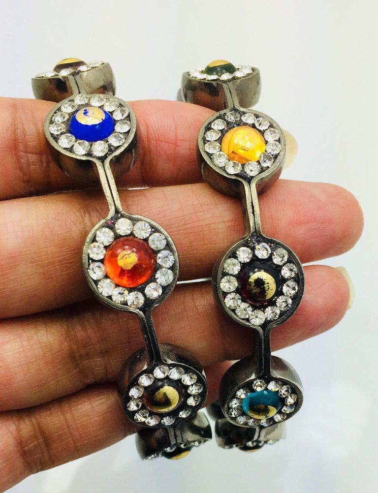 Handmade colored glass rhinestone bangle For Sale at 1stDibs