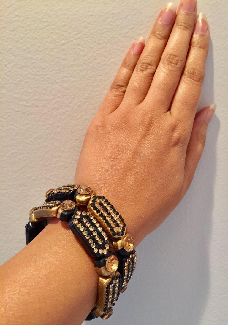 Black Champagne rhinestone crystal bangle For Sale at 1stDibs