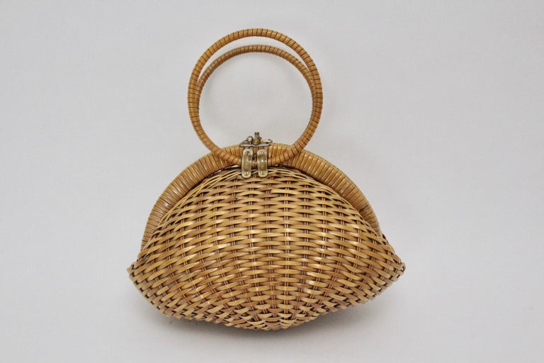 Basket Vintage Rattan Handle Handbag 1950s Italy at 1stDibs | vintage ...