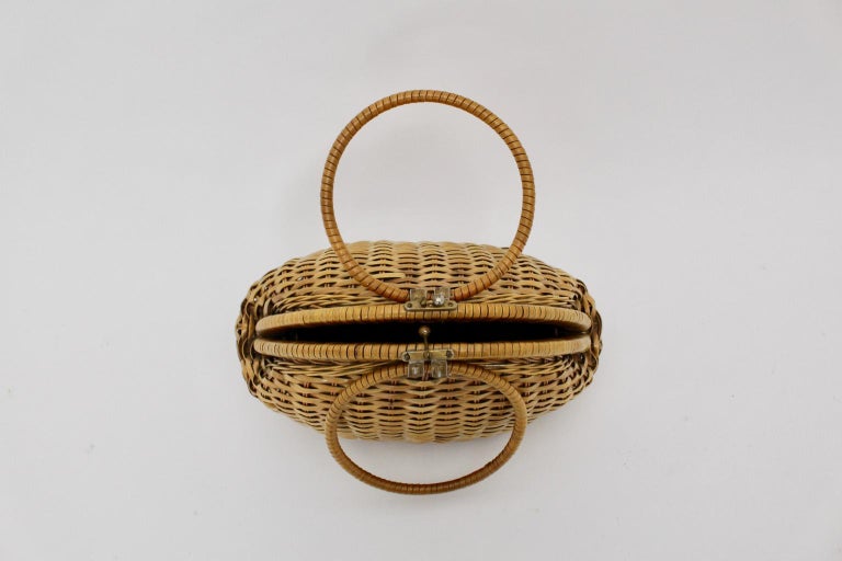 Basket Vintage Rattan Handle Handbag 1950s Italy at 1stDibs | vintage ...