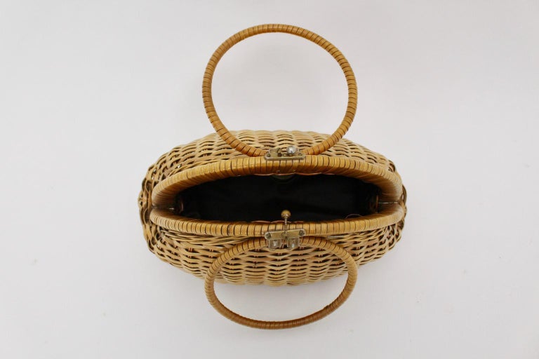Basket Vintage Rattan Handle Handbag 1950s Italy at 1stDibs | vintage ...