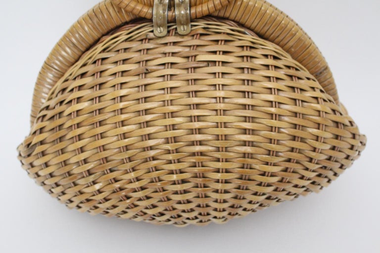 Basket Vintage Rattan Handle Handbag 1950s Italy at 1stDibs | vintage ...