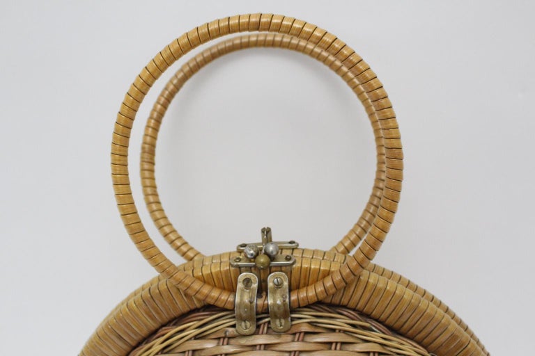 Basket Vintage Rattan Handle Handbag 1950s Italy at 1stDibs | vintage ...