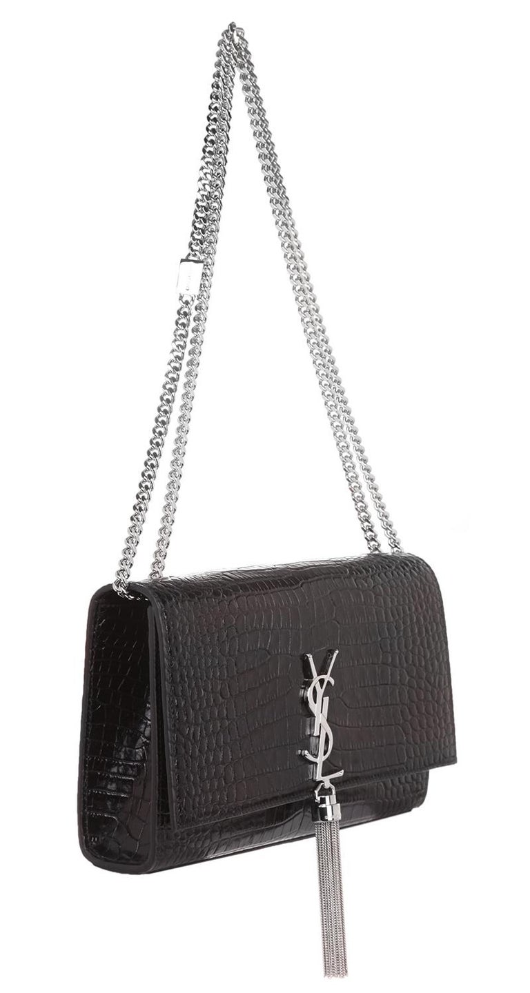 YSL Saint Laurent Medium Croc-embossed Kate bag with tassel at 1stDibs ...