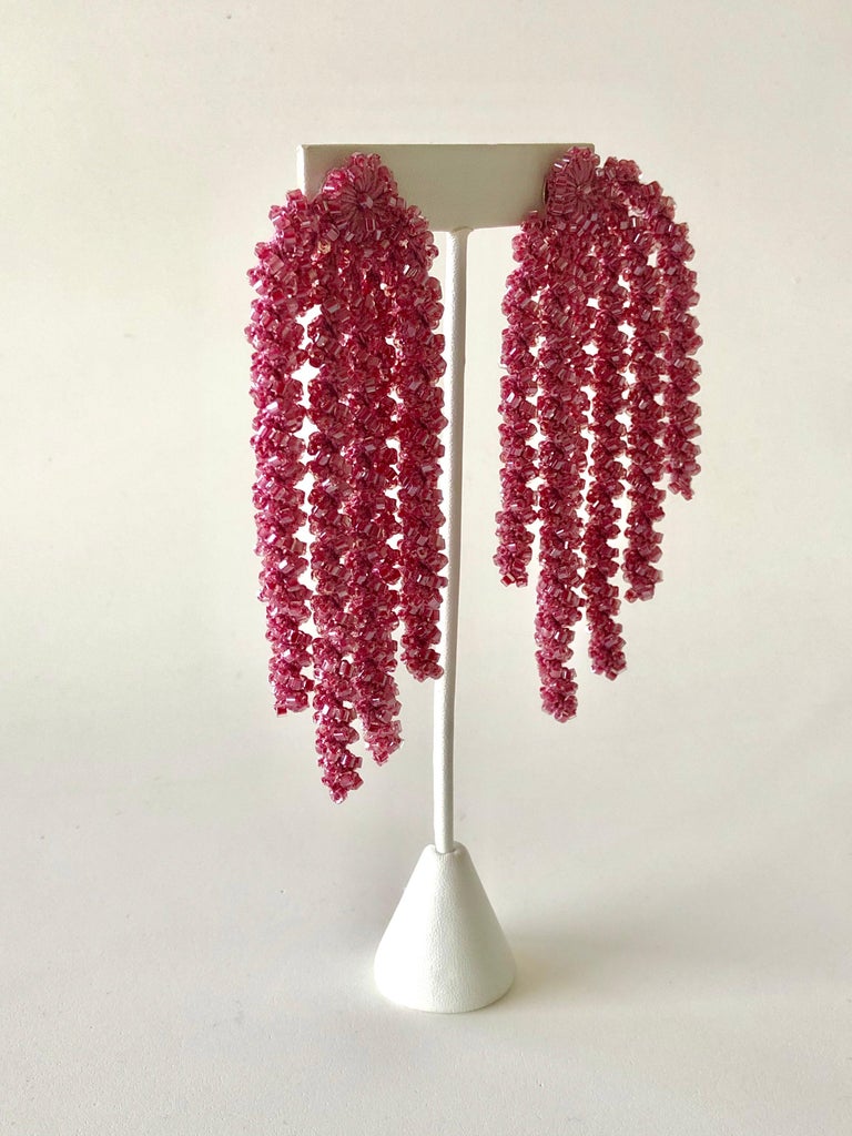 Large Linear Pink Designer Statement Earrings For Sale at 1stDibs