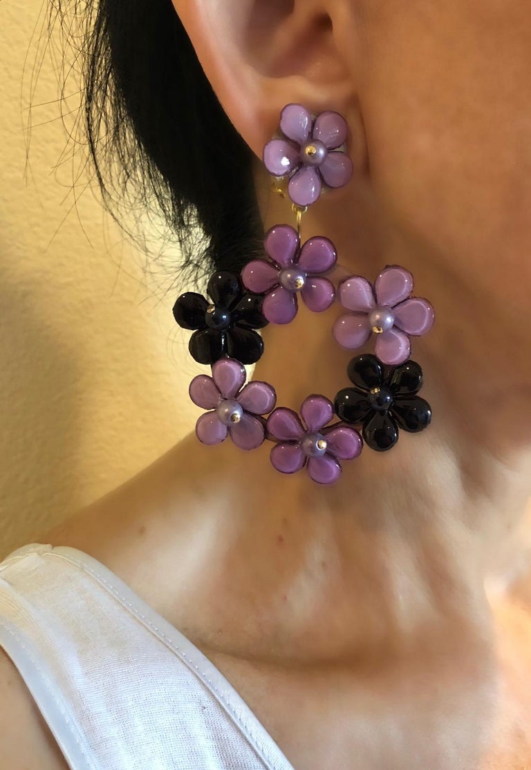 French Purple Flower Hoop Statement Earrings at 1stDibs | purple ...