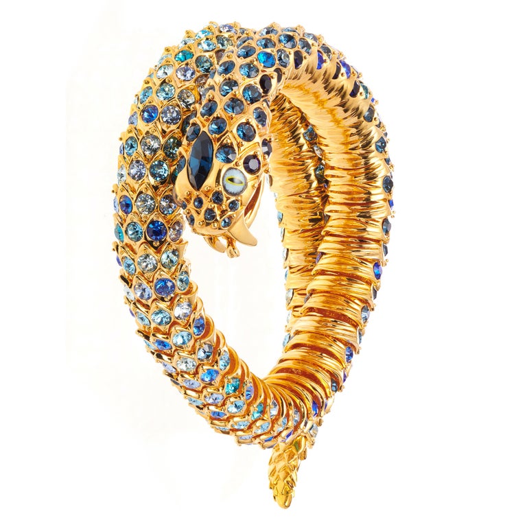 Simon Harrison Limited Edition Gold Blue Ombre Crystal Snake Necklace ...