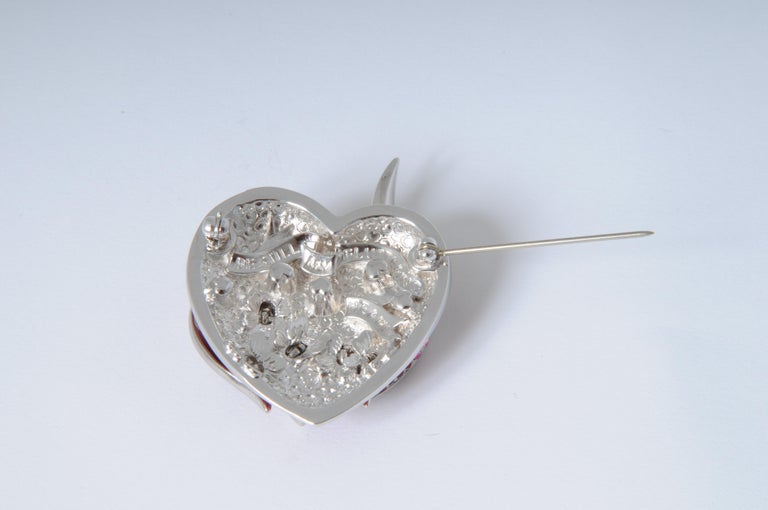 Simon Harrison Flaming Heart Enamel And Crystal Brooch For Sale at 1stDibs