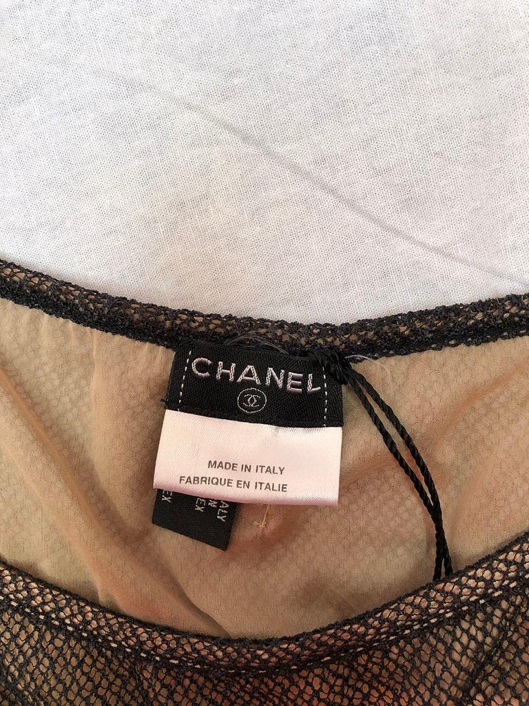 Chanel Vintage Black and Nude Slip Dress With Mesh Overlay For Sale at ...