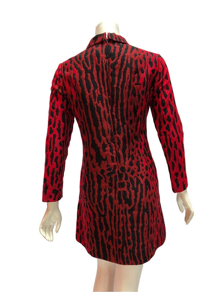 Valentino Red and Black Leopard Print Collared Shift Dress at 1stDibs
