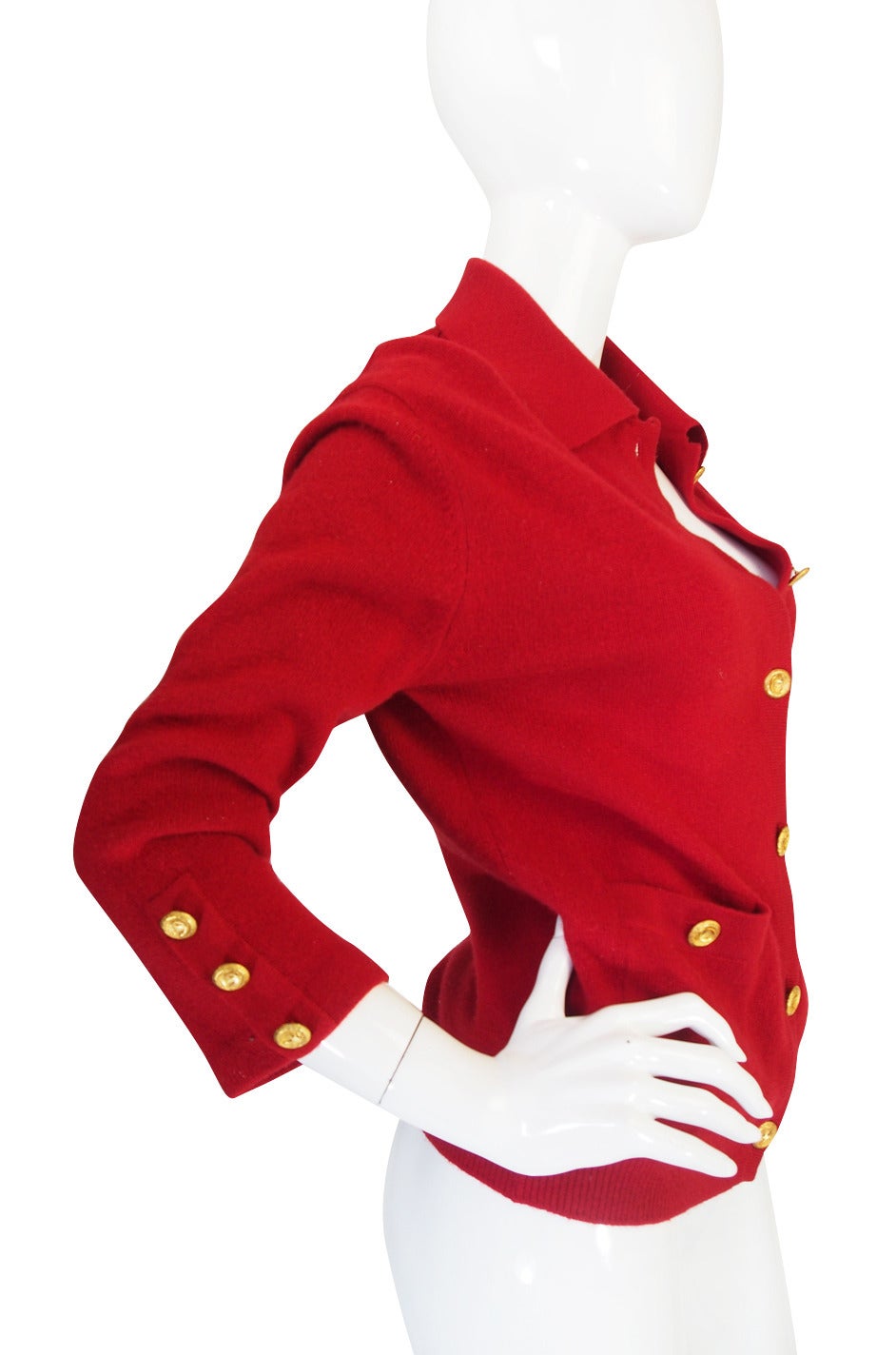 1990s Red Cashmere Chanel Cardigan Sweater at 1stDibs
