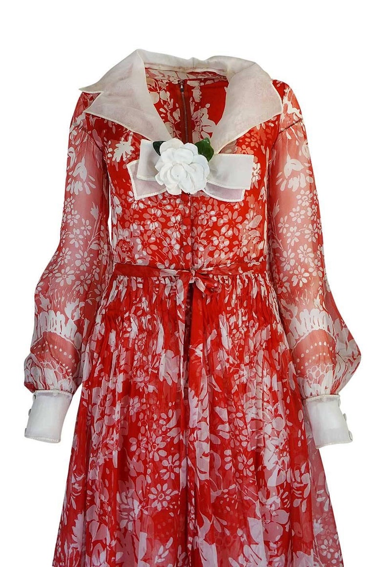 1973 Chanel Numbered Haute Couture Red Silk Chiffon Dress at 1stDibs ...