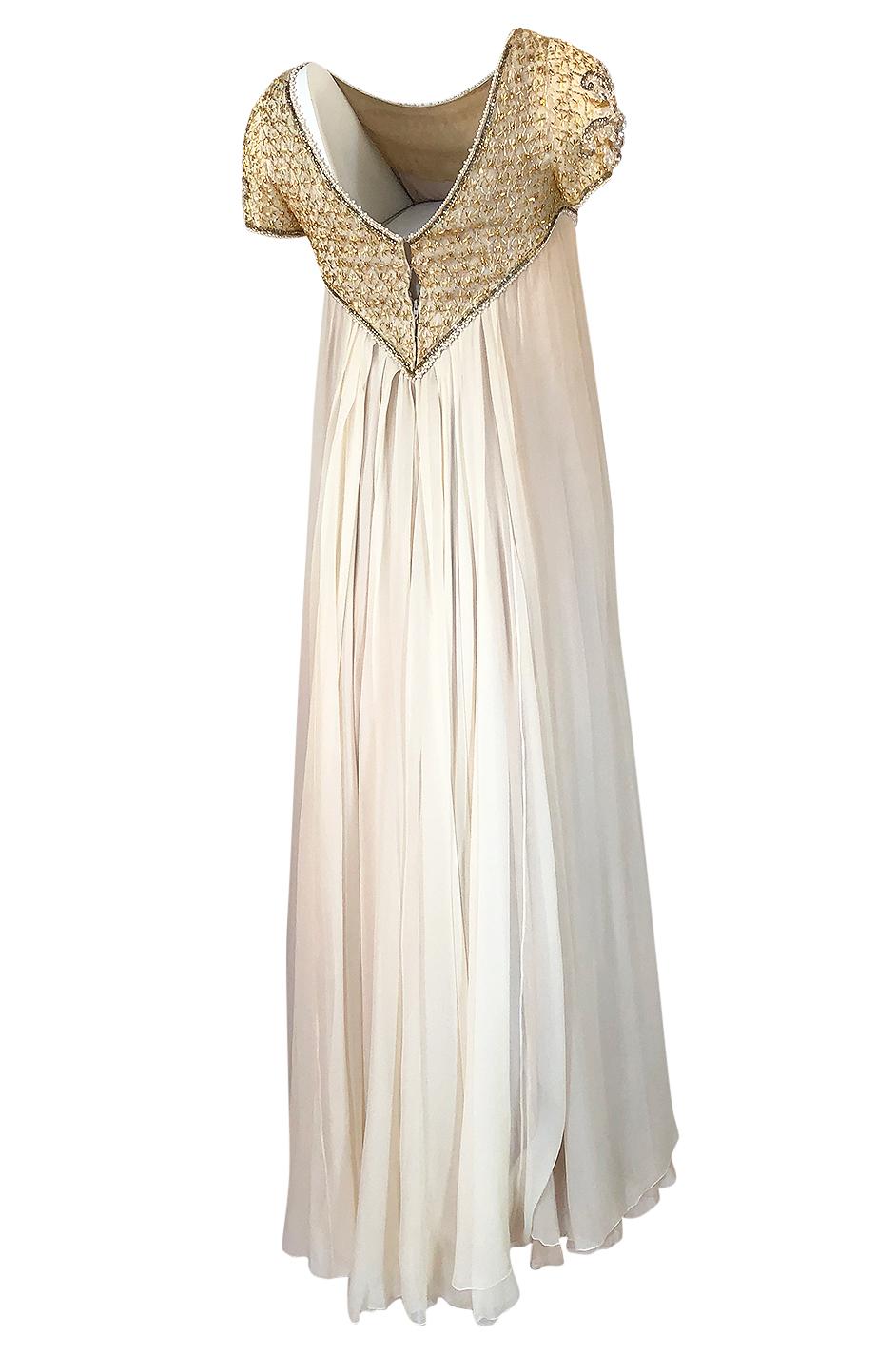 c.1958-1965 Helen Rose Hand Beaded Ivory Silk Chiffon and Gold Dress at ...