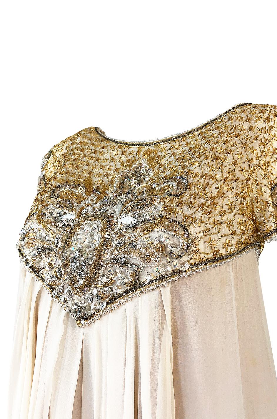 c.1958-1965 Helen Rose Hand Beaded Ivory Silk Chiffon and Gold Dress at ...