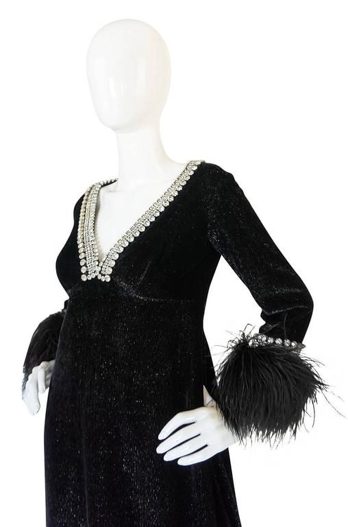 1960s Lame Velvet, Feather and Heavy Rhinestone Dress at 1stDibs