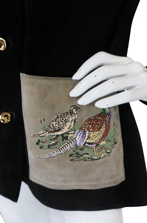 1970s Gucci Suede Jacket With Embroidered Pheasants at 1stDibs