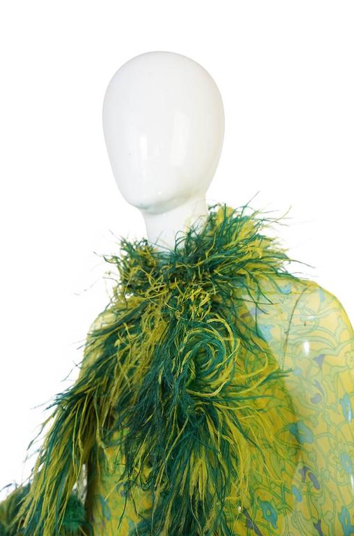 Spectacular 1970s Silk Chiffon Halter Dress and Feather Trim Cape at ...