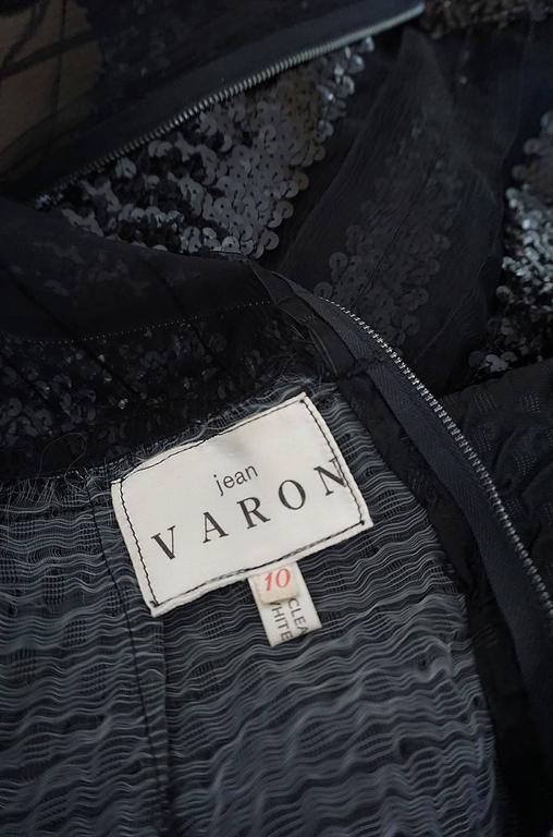 1970s Jean Varon Black Sequin and Crepe Chiffon Flared Jumpsuit at 1stDibs