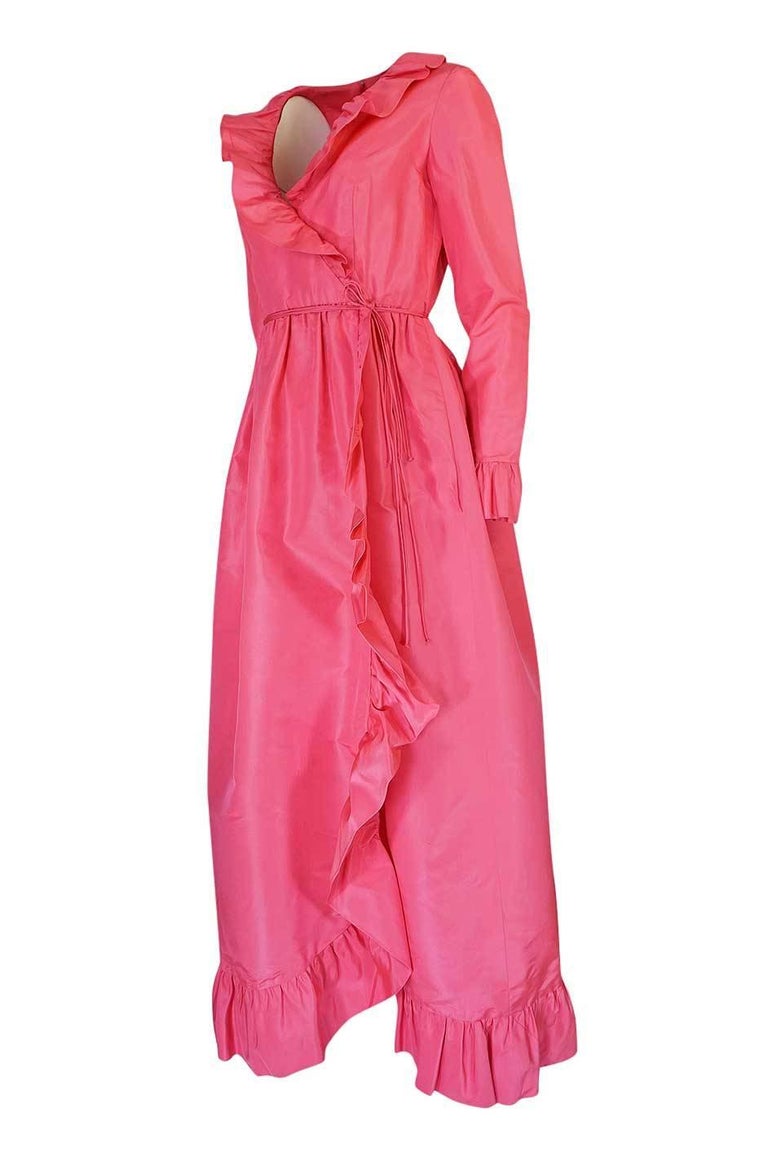 1970s Mollie Parnis Pink Silk Taffeta Dress W Ruffle Detailing At 1stdibs