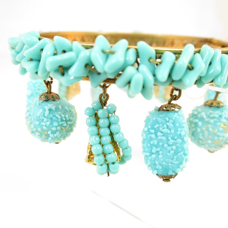 Miriam Haskell Turquoise Beaded Bangle Bracelet 1950s For Sale at 1stDibs