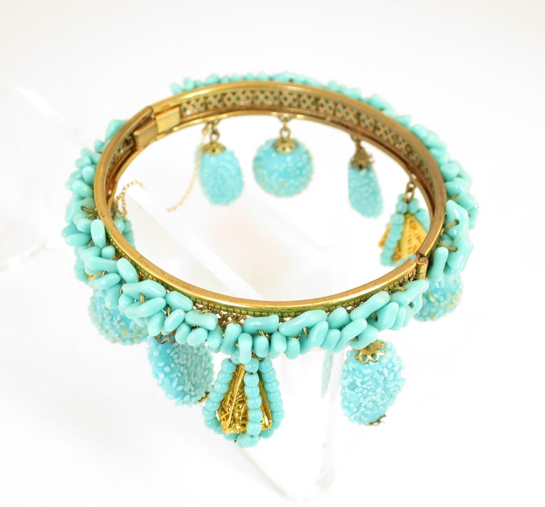 Miriam Haskell Turquoise Beaded Bangle Bracelet 1950s For Sale at 1stDibs