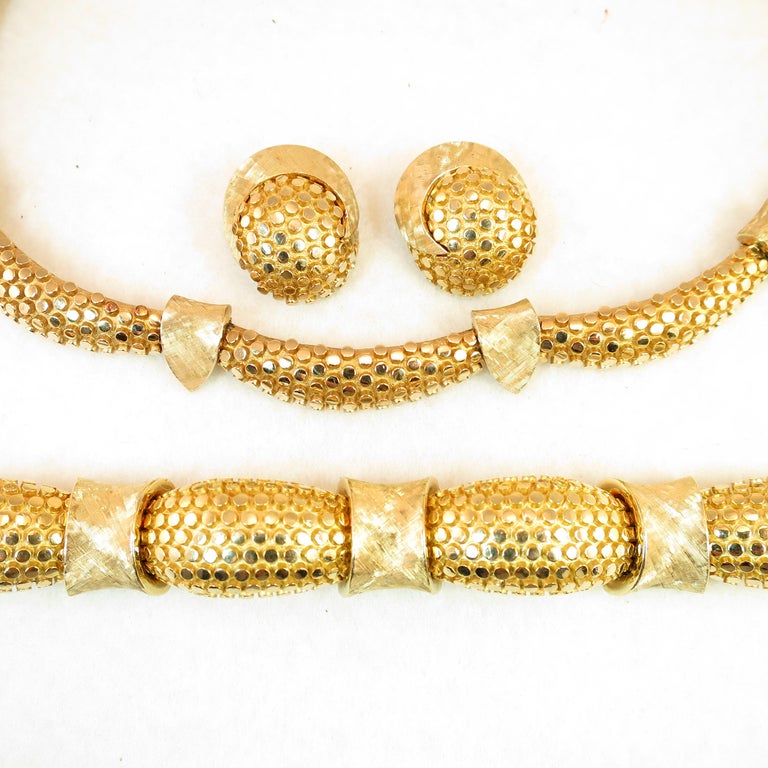 Marcel Boucher Gilded Nailhead Parure, Necklace, Bracelet, Earrings ...