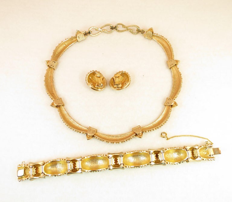 Marcel Boucher Gilded Nailhead Parure, Necklace, Bracelet, Earrings ...